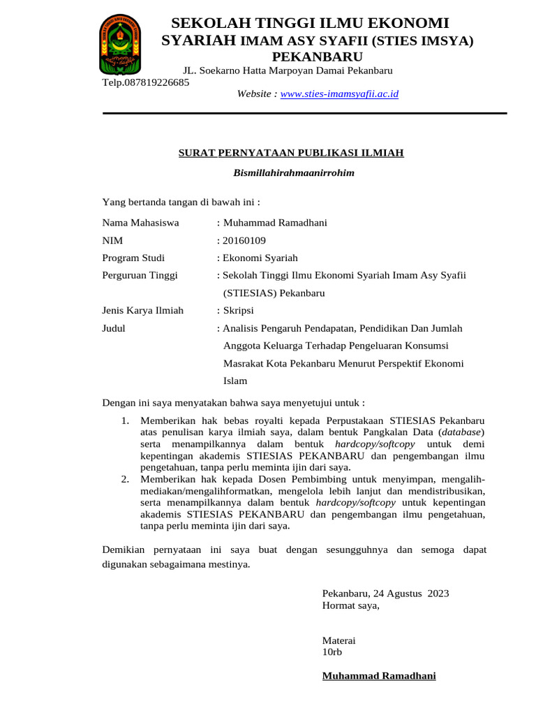 Pernyataan Publikasi Ilmiah Fulan | PDF