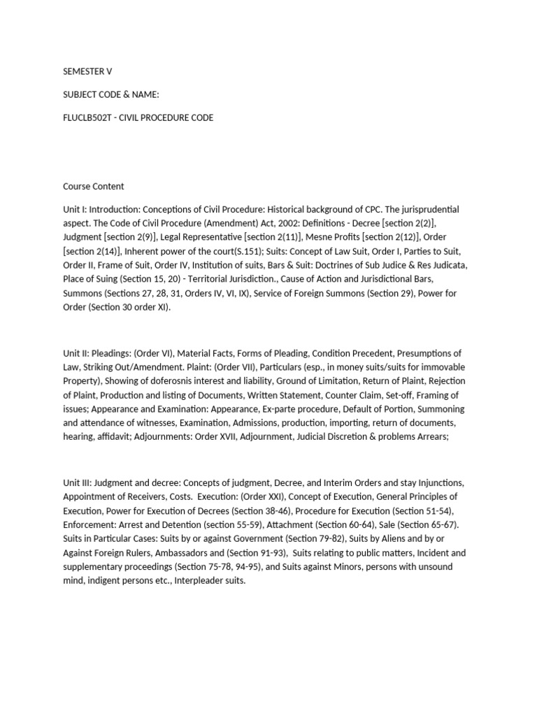 CPC Syllabus | PDF | Lawsuit | Justice