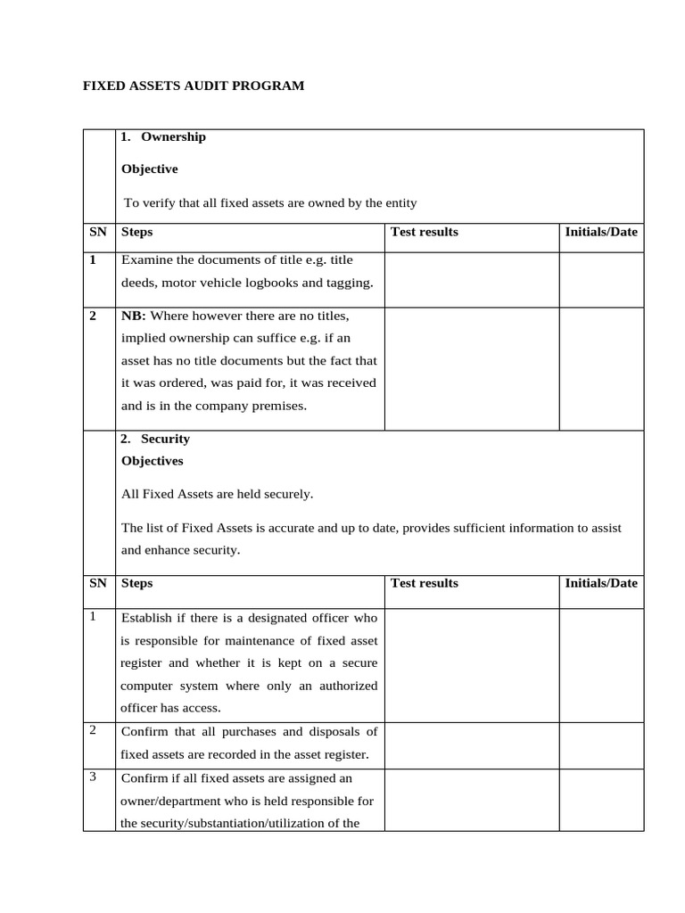 Fixed Assets Audit Program Guide | PDF | Valuation (Finance) | Audit