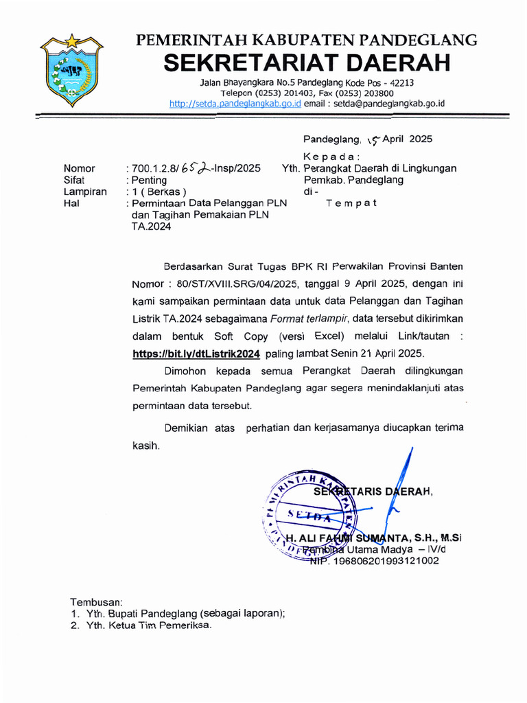 Permintaan Data PLN TA 2024 | PDF