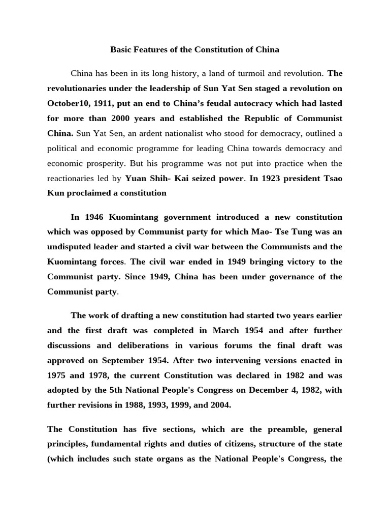 Salient Features of China's Constitution | PDF | Government | Political ...