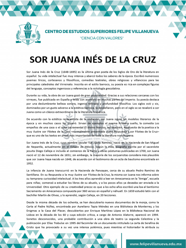 Vida y obra de Sor Juana Inés de la Cruz | PDF | Nueva españa | Metro ...