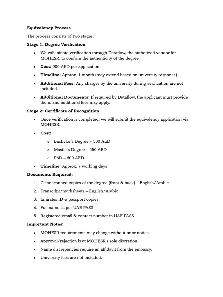 UAE Degree Equivalency Process 2024 | PDF