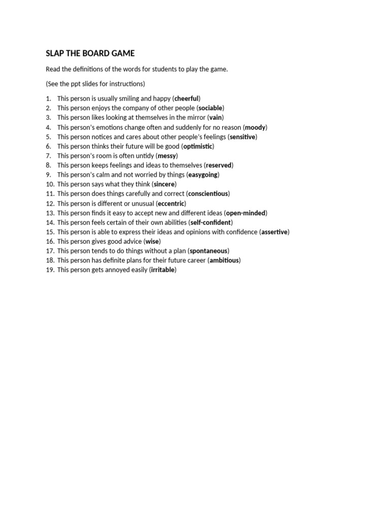 5A. Personalities. Slap The Board Game | PDF