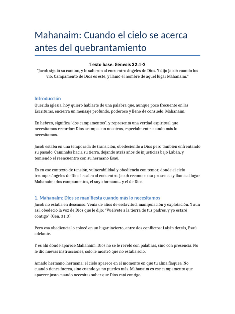 Sermón Mahanaim Peniel | PDF | Jacob