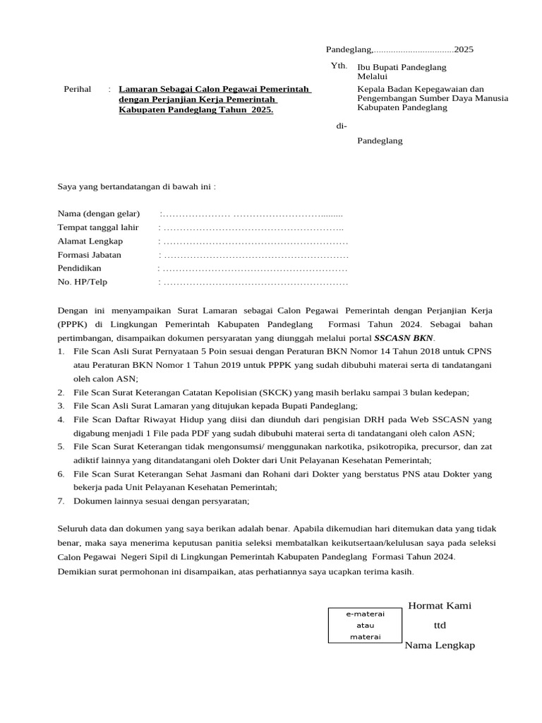 Contoh Surat Lamaran Pppk 2024 (1)-1 | PDF