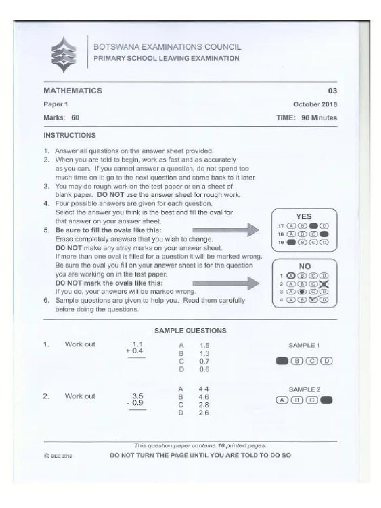 PSLE Mathematics MOCK exam | PDF