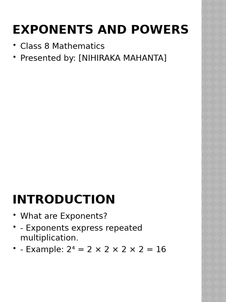 Exponents and Powers Class8 | PDF