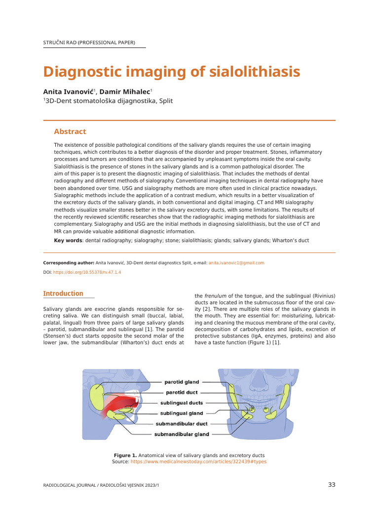 Diagnostic Imaging of Sialolithiasis | PDF | Medical Imaging