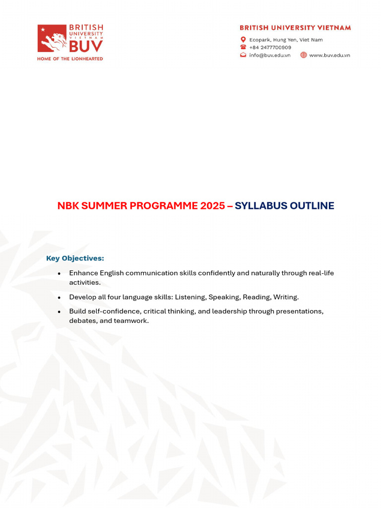 NBK Summer Programme 2025 Syllabus | PDF | Critical Thinking | Creative ...