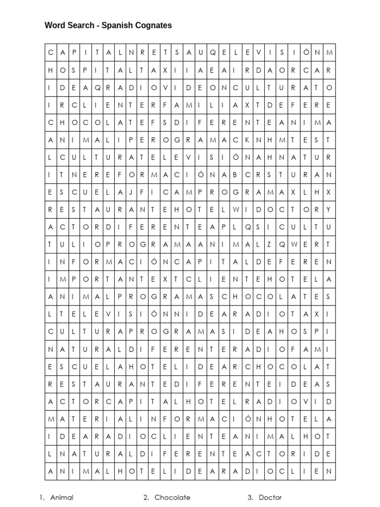 Word Search - Spanish Cognates | PDF | Chess