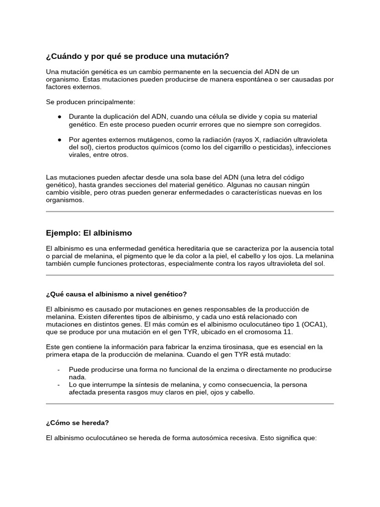Albinism o | PDF | Mutación | Gene