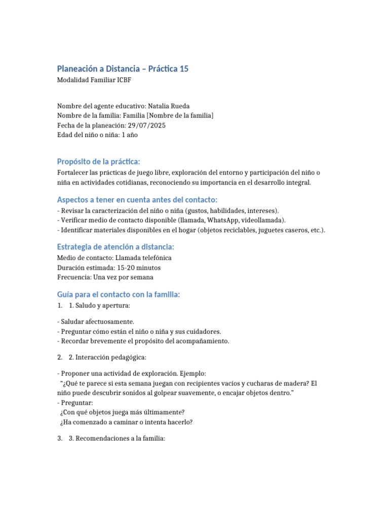 Planeacion Distancia Practica 15 ICBF Natalia Rueda | PDF