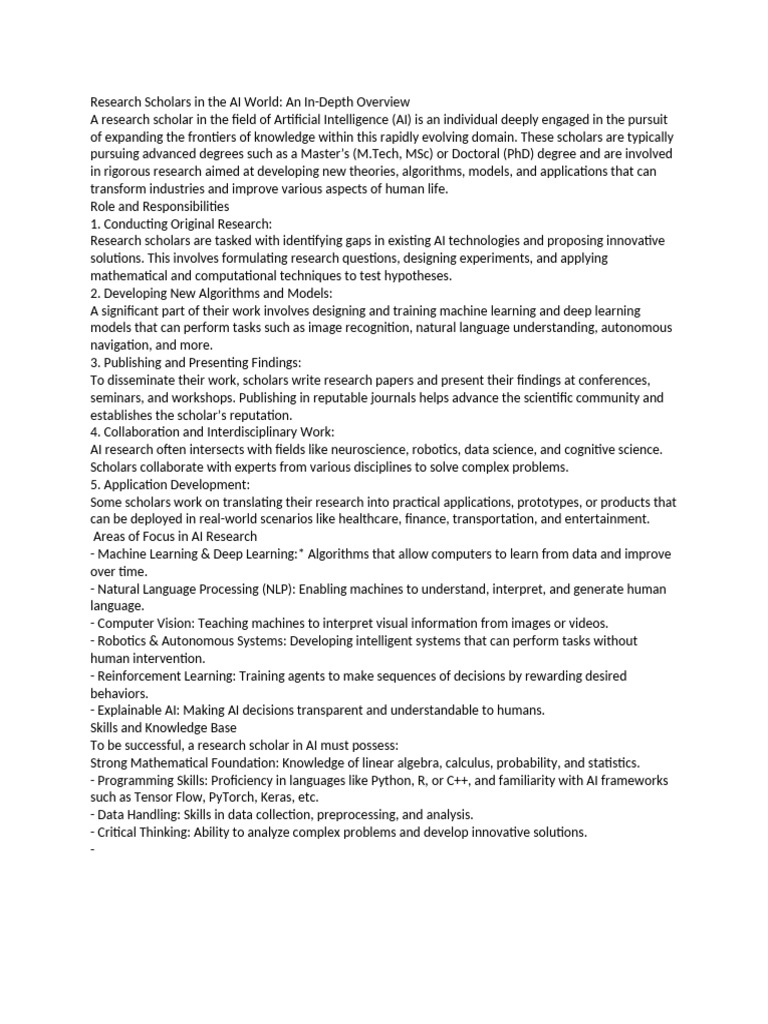 AI Research Scholars: Roles & Focus Areas | PDF | Artificial ...