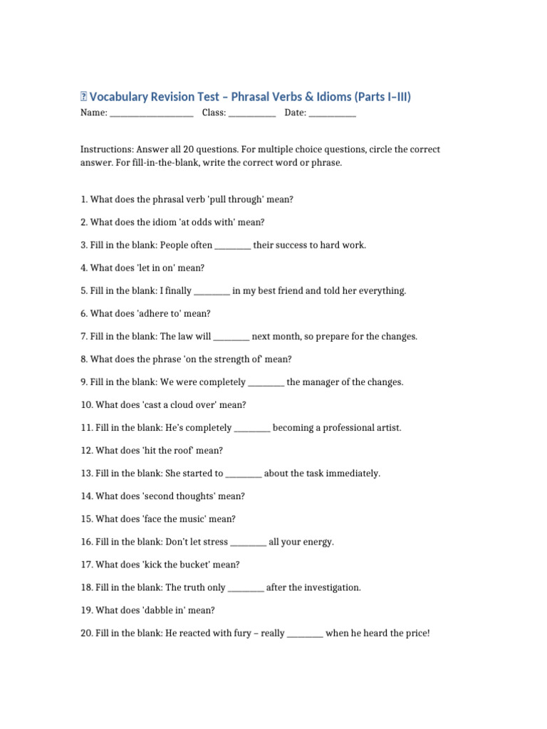 Vocab Review Test Part I II III | PDF