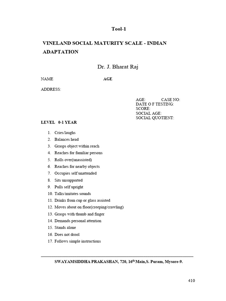 VSMS Indian Adaptation Full Manual | PDF | Intelligence | Intellectual Disability