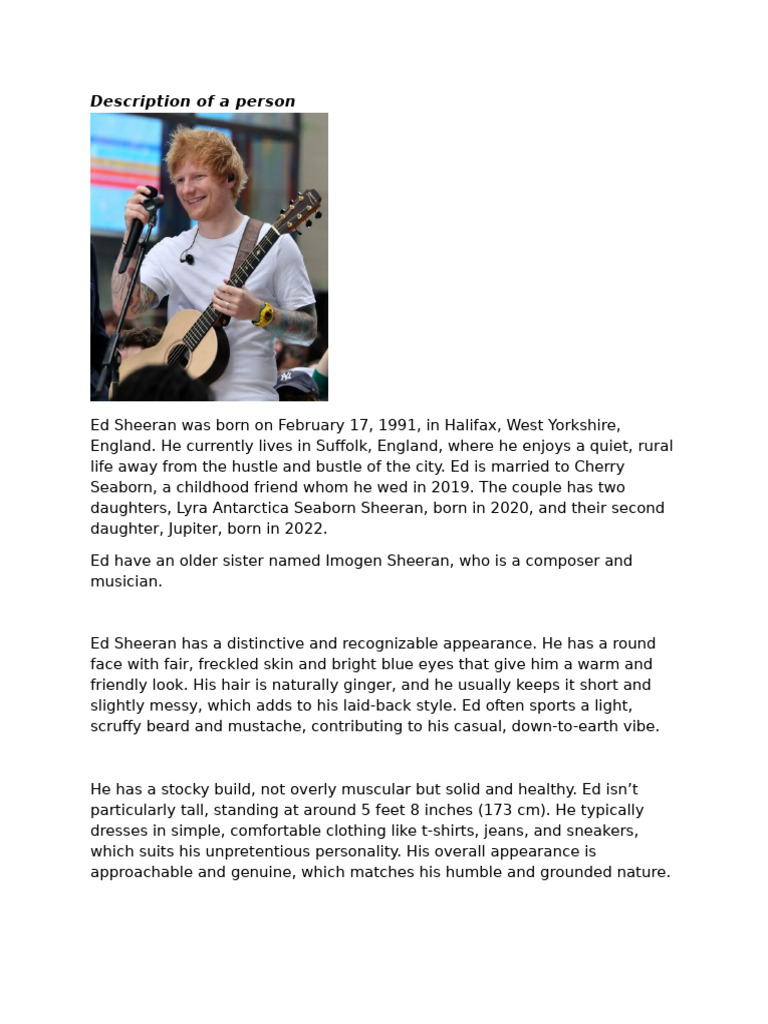 Ed Sheeran: Biography and Appearance | PDF