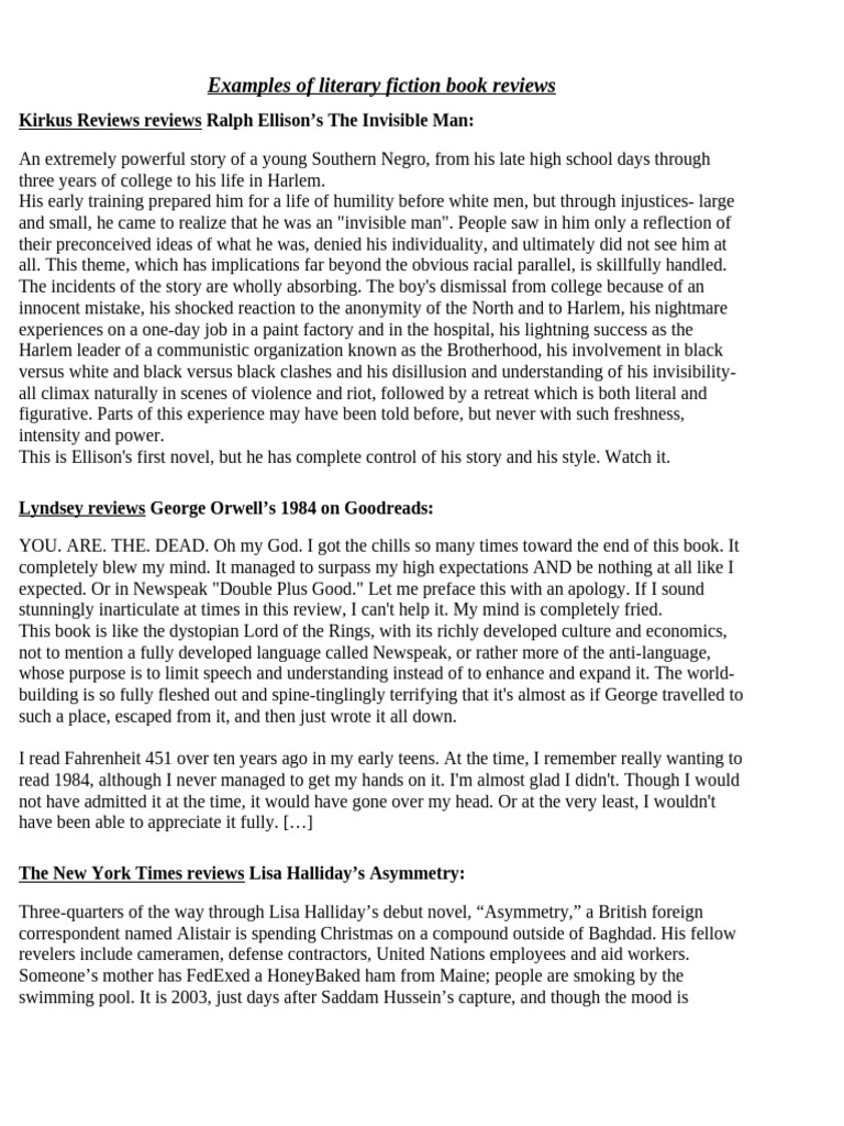 Literary Fiction Book Reviews Overview | PDF