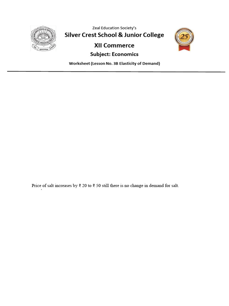 XII Eco Worksheet 3B (Elasticity of Demand) | PDF