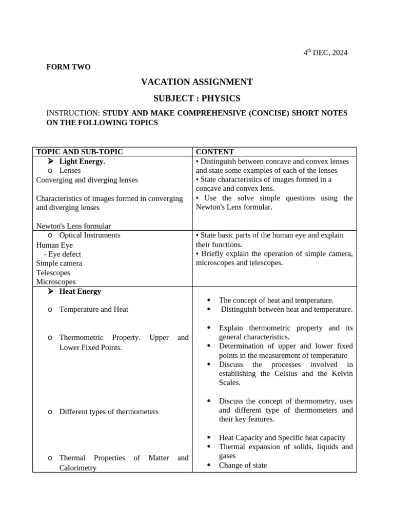 F2 Physics Vacation Assignment | PDF | Temperature | Heat