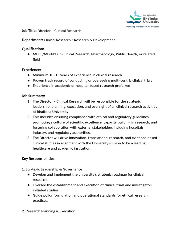 Director of Clinical Research Role | PDF | Clinical Trial | Inquiry