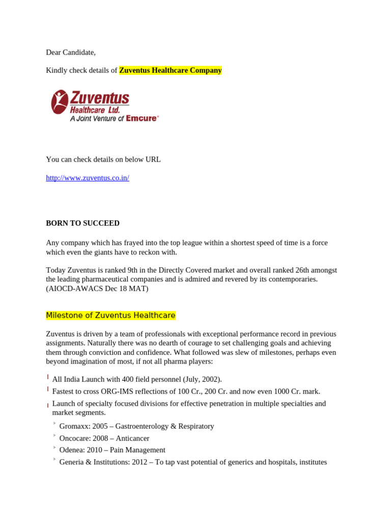 Zuventus Healthcare Company Overview | PDF | Health Care | Pharmacology