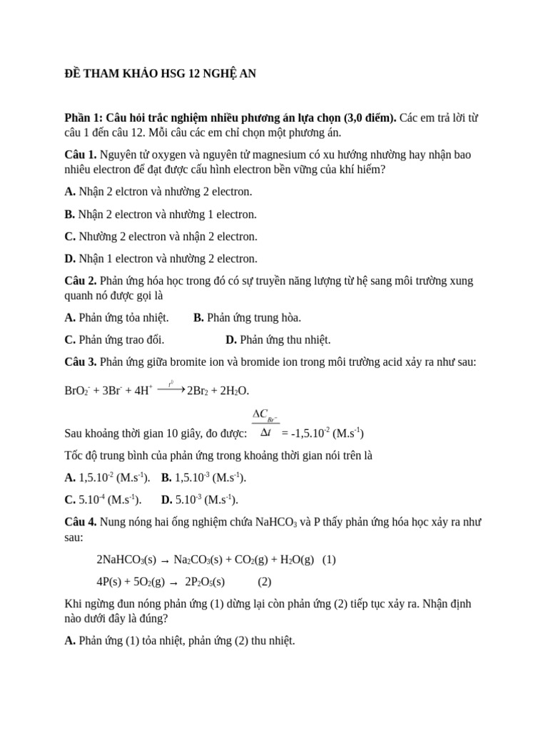 Đề Tham Khảo Hsg 12 Nghệ An | PDF