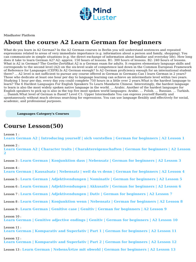 A2 German Course for Beginners | PDF | Linguistic Typology | Language ...