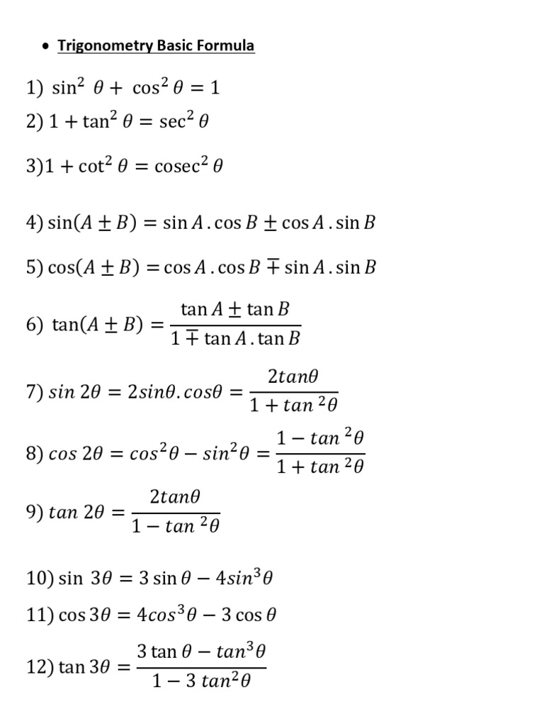 Math Formula Sheet (Final) | PDF | Trigonometric Functions | Euclidean Geometry