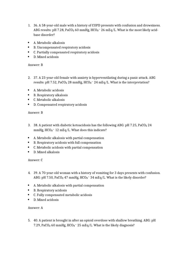 Complex ABG Fluids Electrolytes MCQ | PDF | Human Diseases And ...