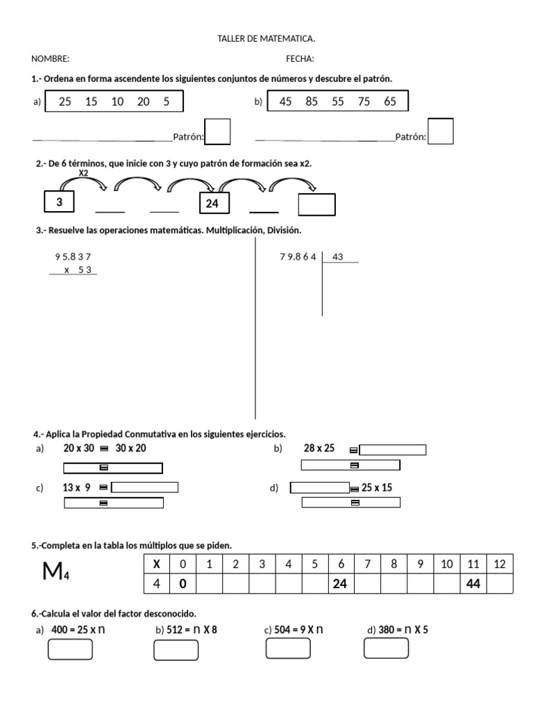 Taller de Matemática 6to A, B, C, D Primer Trimestre | PDF