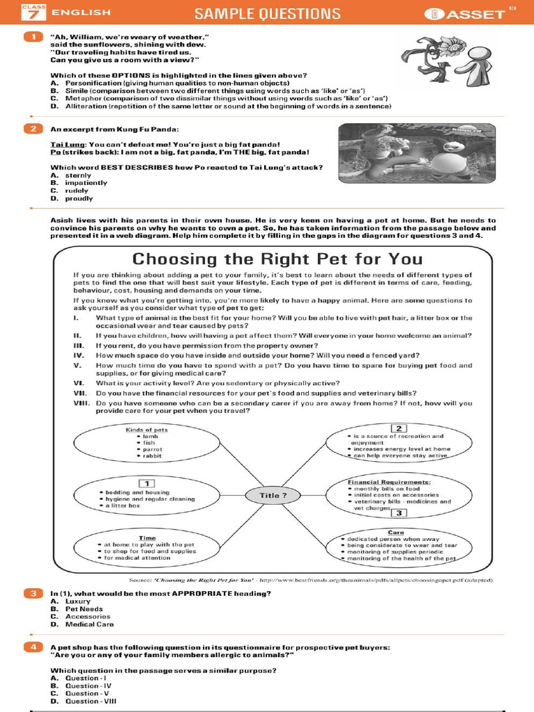 ASSET English Sample Papers Class 7 | PDF