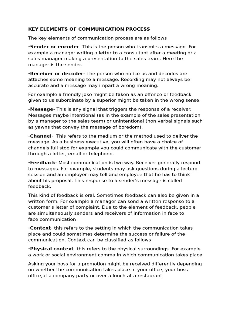 Key Elements of Communication Process | PDF | Communication | Human ...