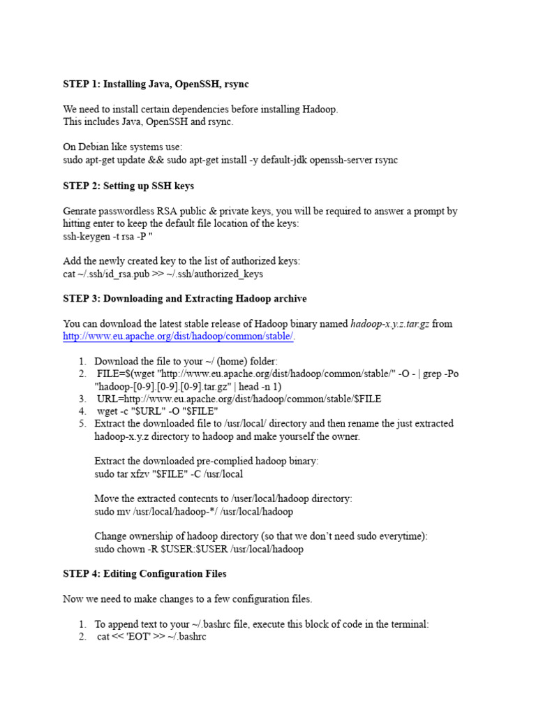 Exp 1 Hadoop Installation Steps | PDF | Apache Hadoop | Secure Shell