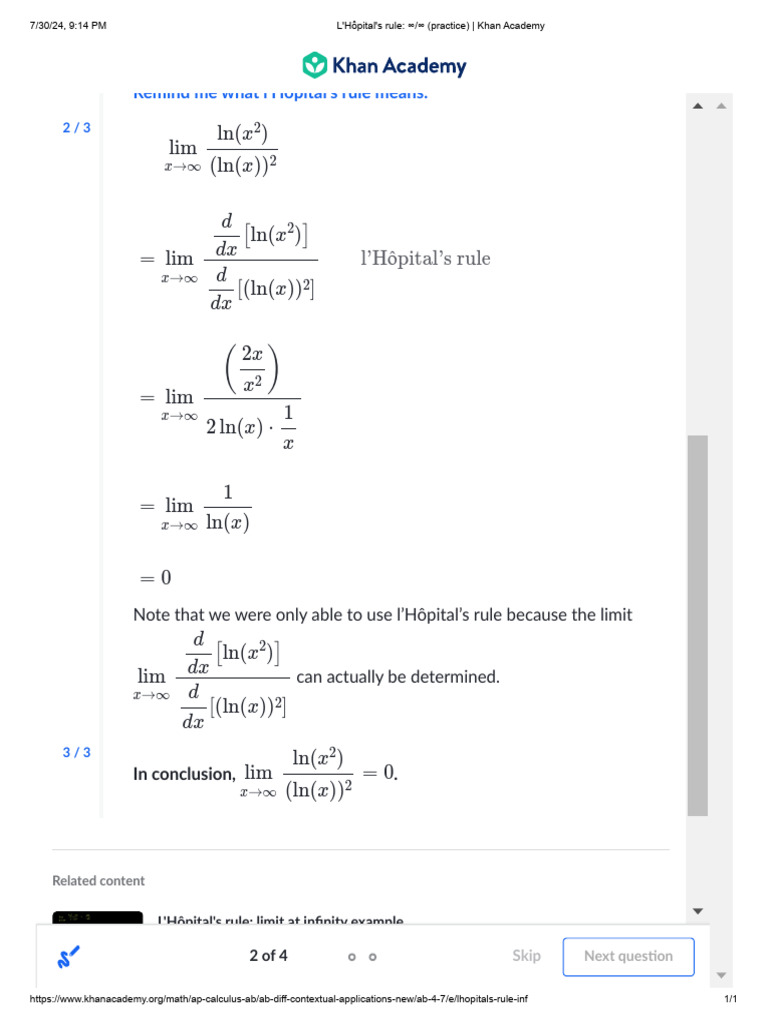 L'Hôpital's rule_ ∞_∞ (practice) _ Khan Academy | PDF