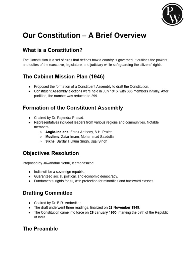 Our Constitution - Handwritten Notes ICSE | PDF
