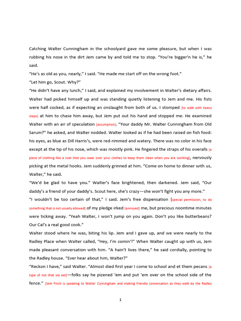 Walter Cunningham's Dinner Surprise | PDF | To Kill A Mockingbird | Felony