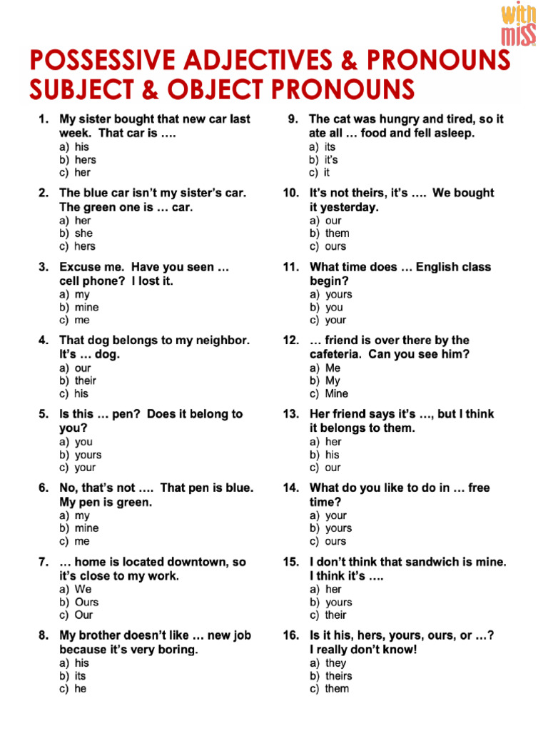 Full Pronoun Exercise | PDF