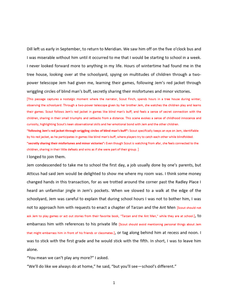 Scout's First Day with Miss Caroline | PDF | To Kill A Mockingbird