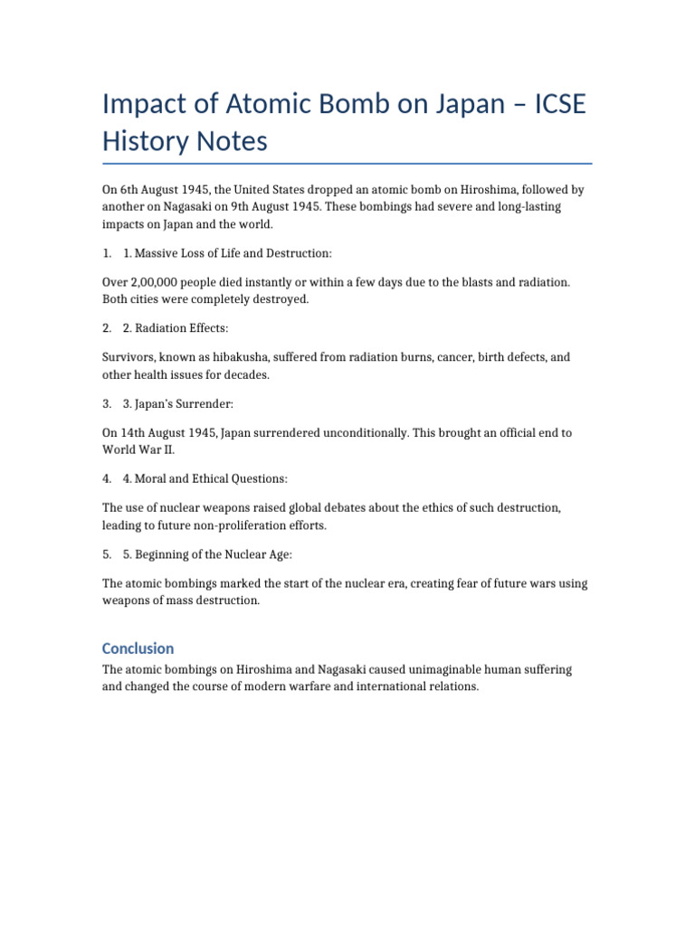Atomic Bomb's Impact on Japan | PDF