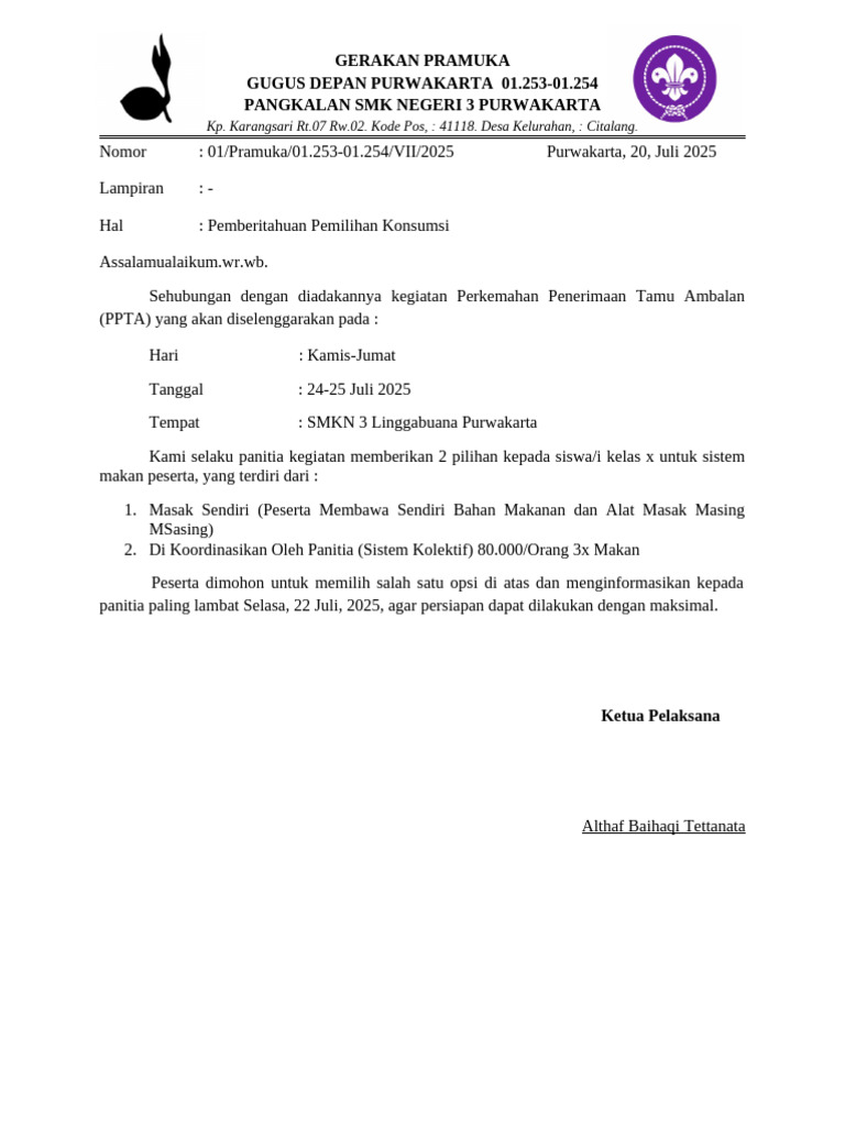 Pemberitahuan PPTA 2025 Purwakarta | PDF
