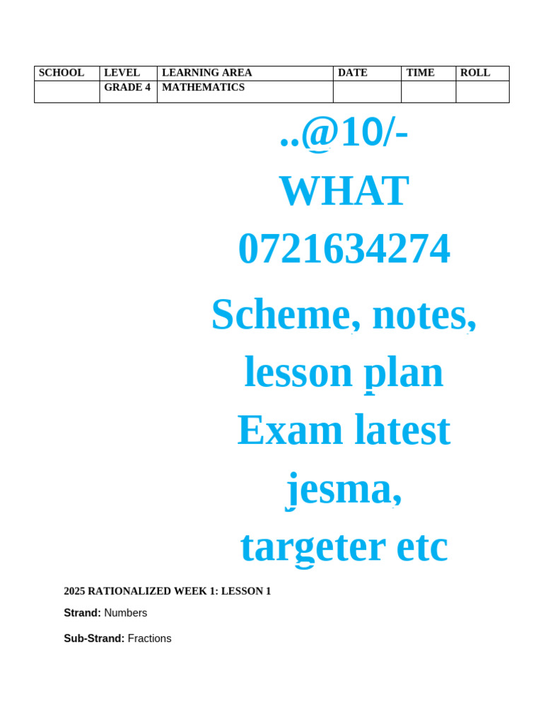 Grade 4 Mathematics Lesson Plans Term 2-1 | PDF | Learning | Creativity