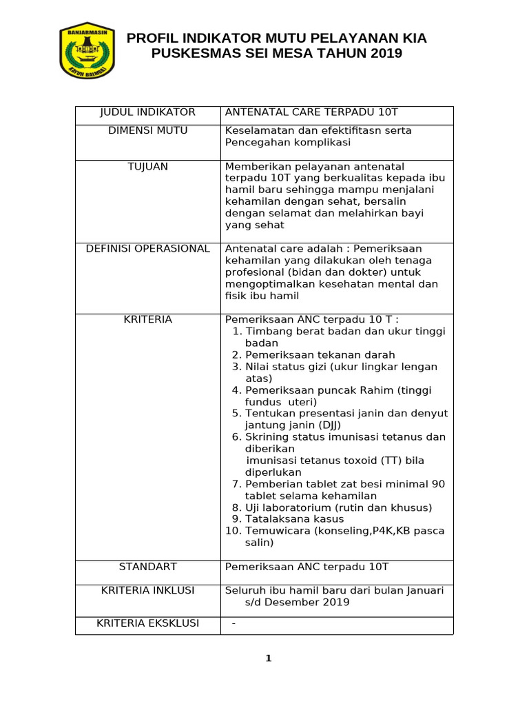 Profil Indikator Mutu KIA 2019 | PDF
