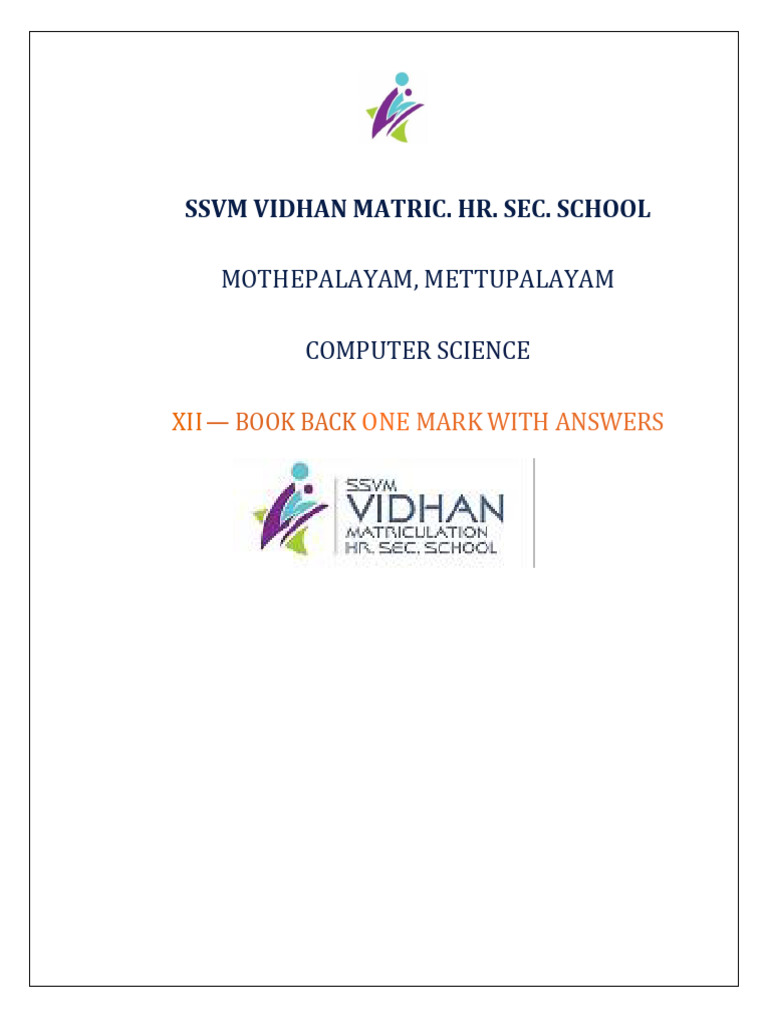 Xii - Cs Book Back One Mark With Answers Final Copy | PDF | Scope (Computer Science) | Parameter ...