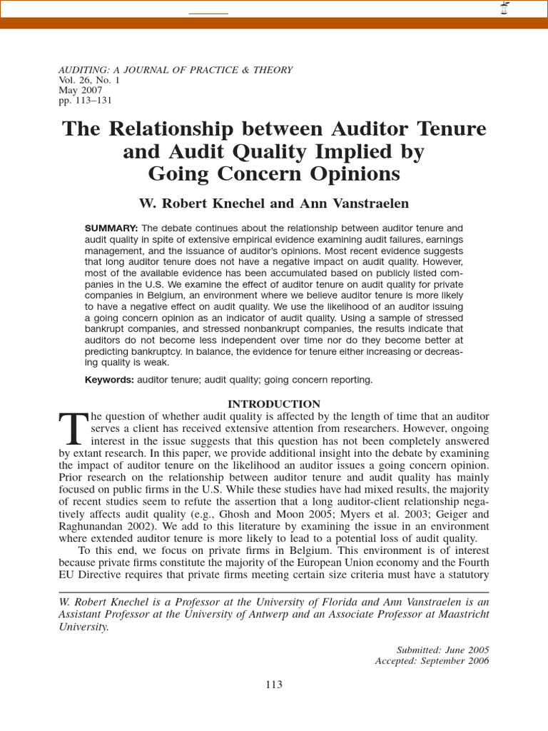 The Relationship Between Auditor Tenure and Audit Quality Implied by Going Concern Opinions ...