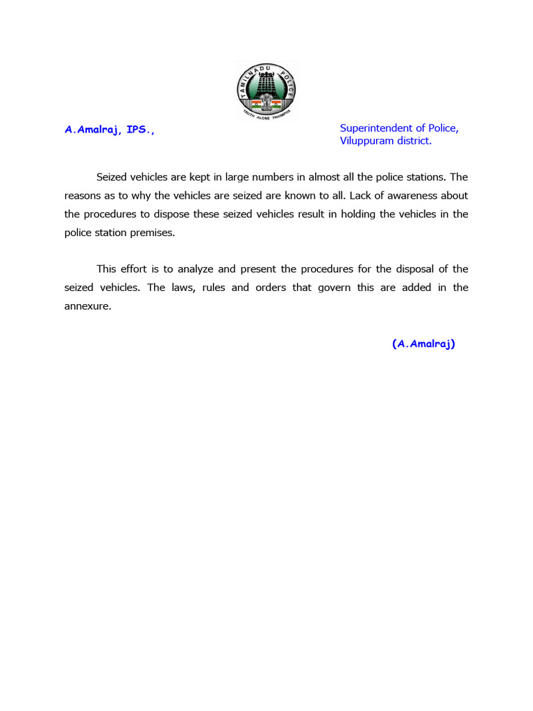 Disposal Procedures for Seized Vehicles | PDF | Search Warrant ...