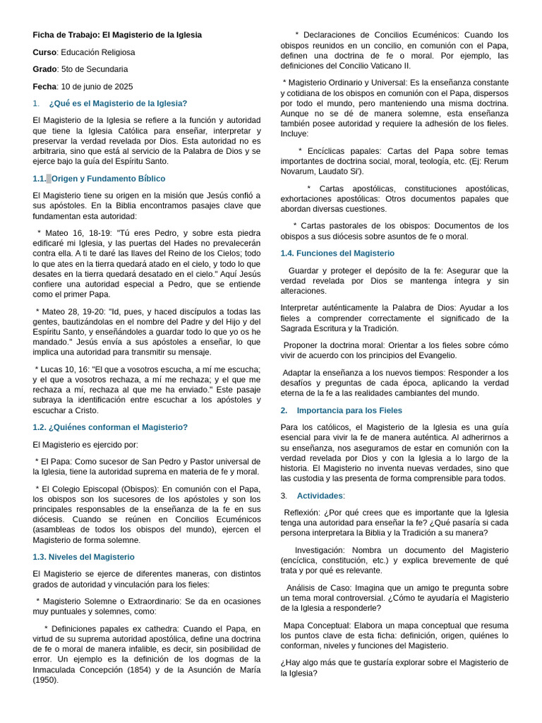 Magisterio de la Iglesia: Función y Autoridad | PDF | Iglesia Católica ...