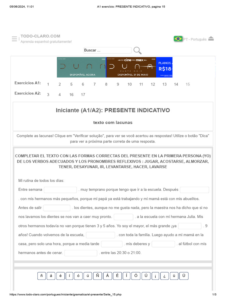 Ejercicios de Presente Indicativo A1/A2 | PDF