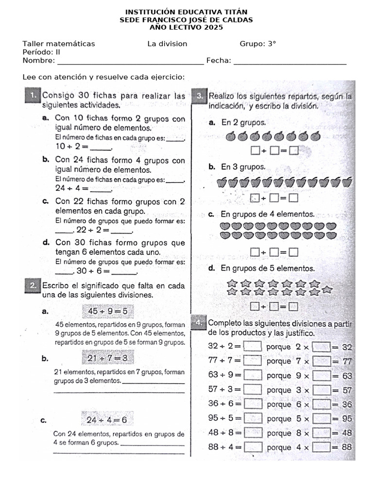 Taller Matema. La División II Periodo | PDF