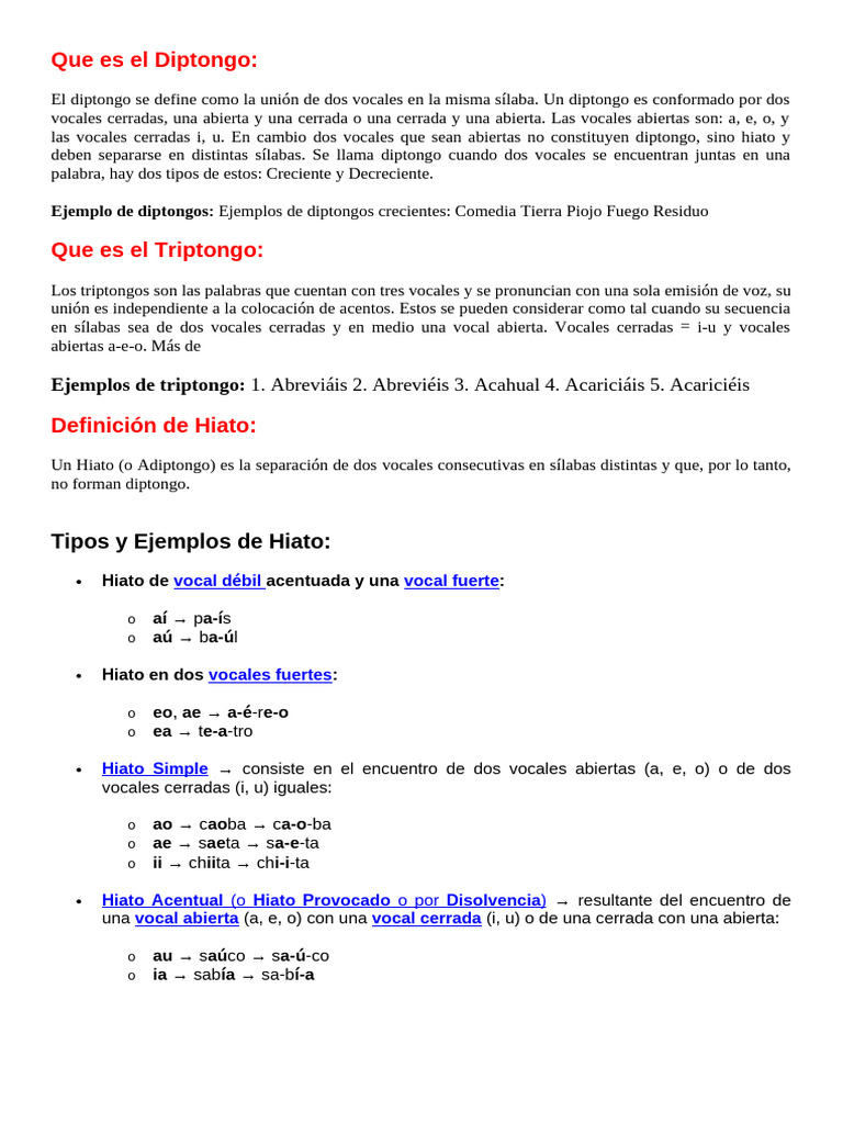 Definición y Ejemplos de Diptongo | PDF | Voz humana | Lingüística